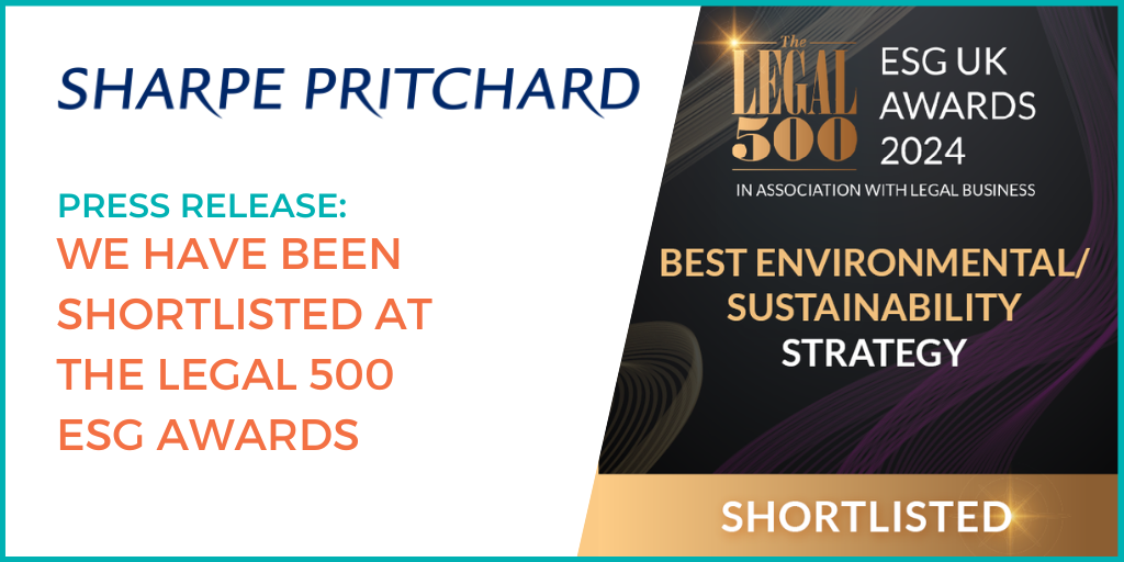 'Green Goals' pioneer Sharpe Pritchard shortlisted for prestigious ESG award - Sharpe Pritchard